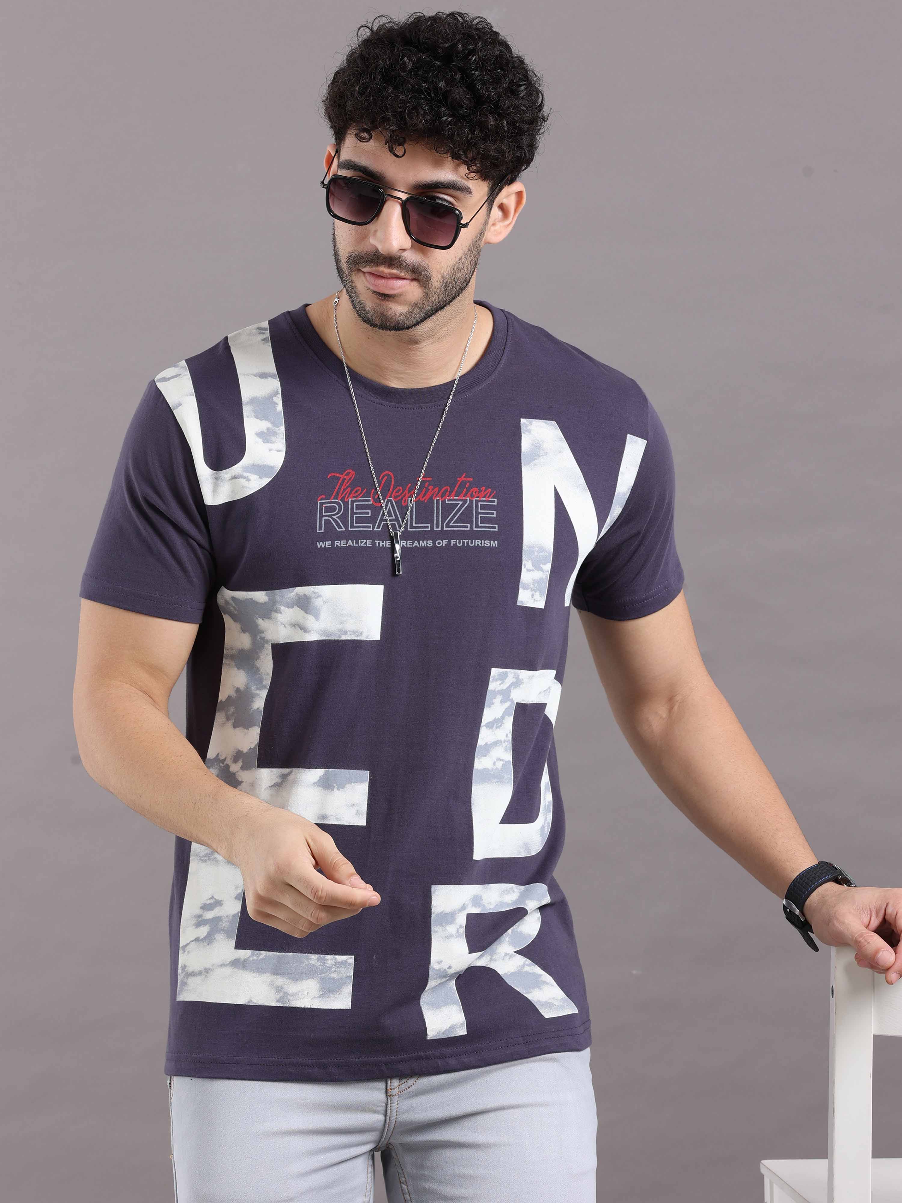 LIGHT BLUE WITH DESIGNER ROUND NECK T-SHIRTS