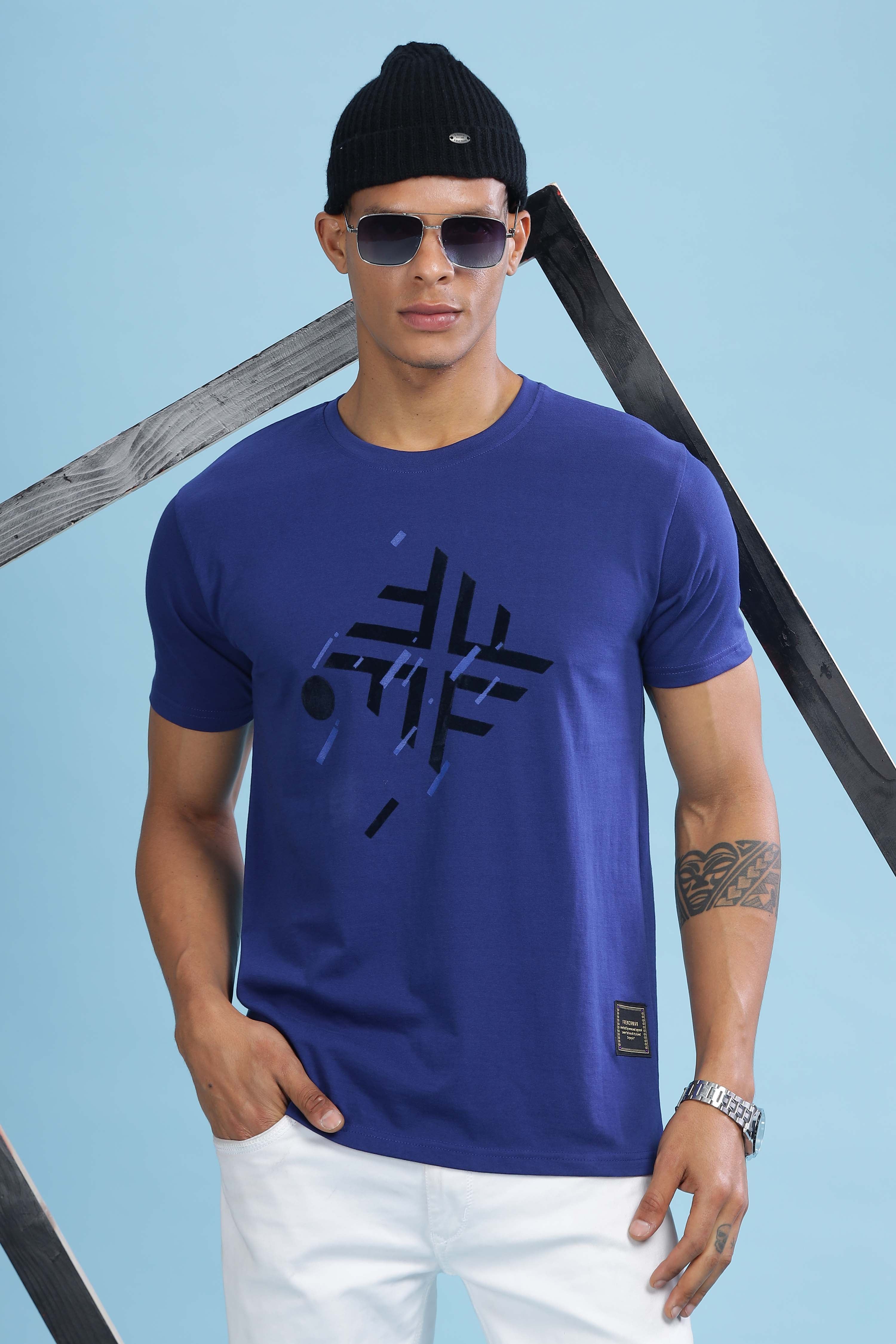 Shop Dark Blue Printed T-Shirt for Men in India