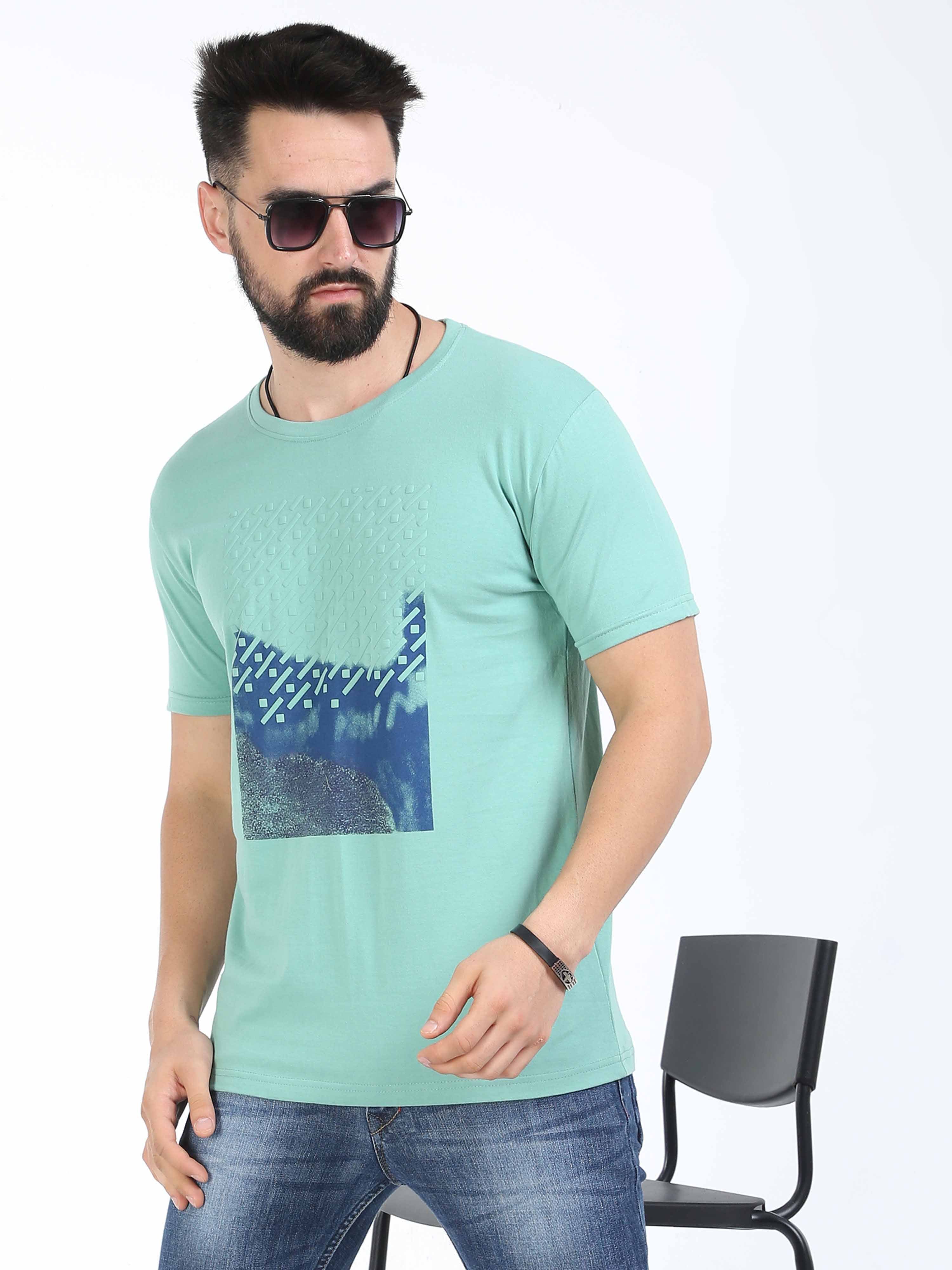 PALE BLUE ROUND NECK T-SHIRTS DESIGNER