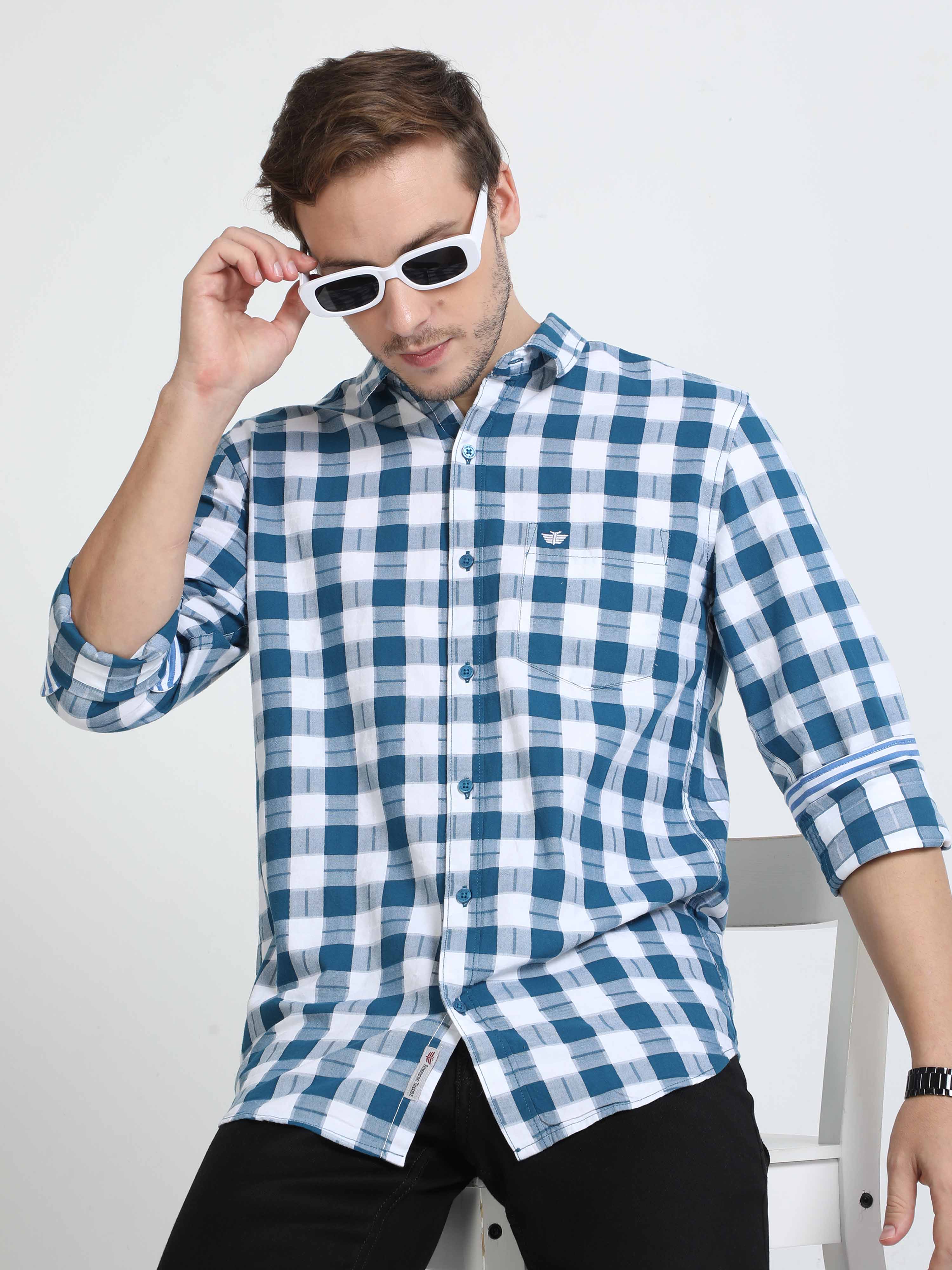 Buy Casual Blue and White Check Shirt for Men Online