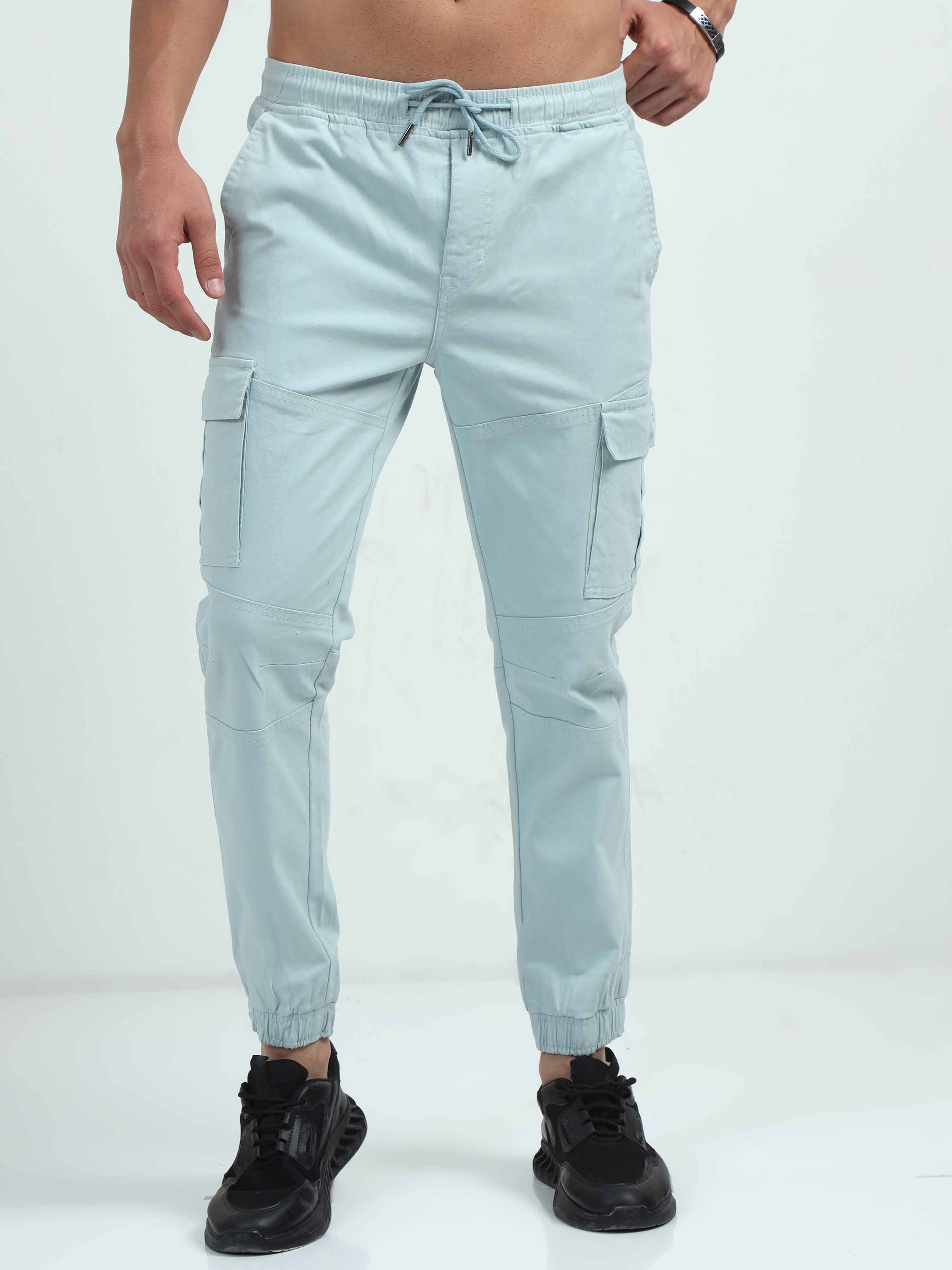 Buy Mens Light Blue Cargo Trousers Online in India