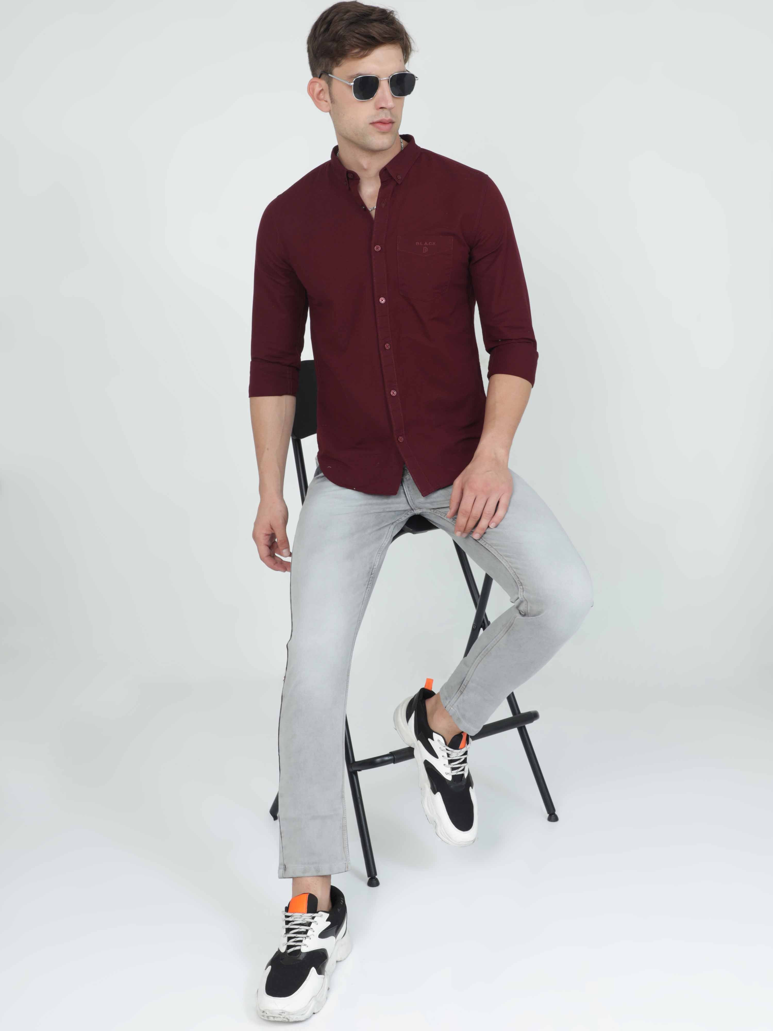 Shop Jute Linen Maroon Cotton Shirt for Men Online