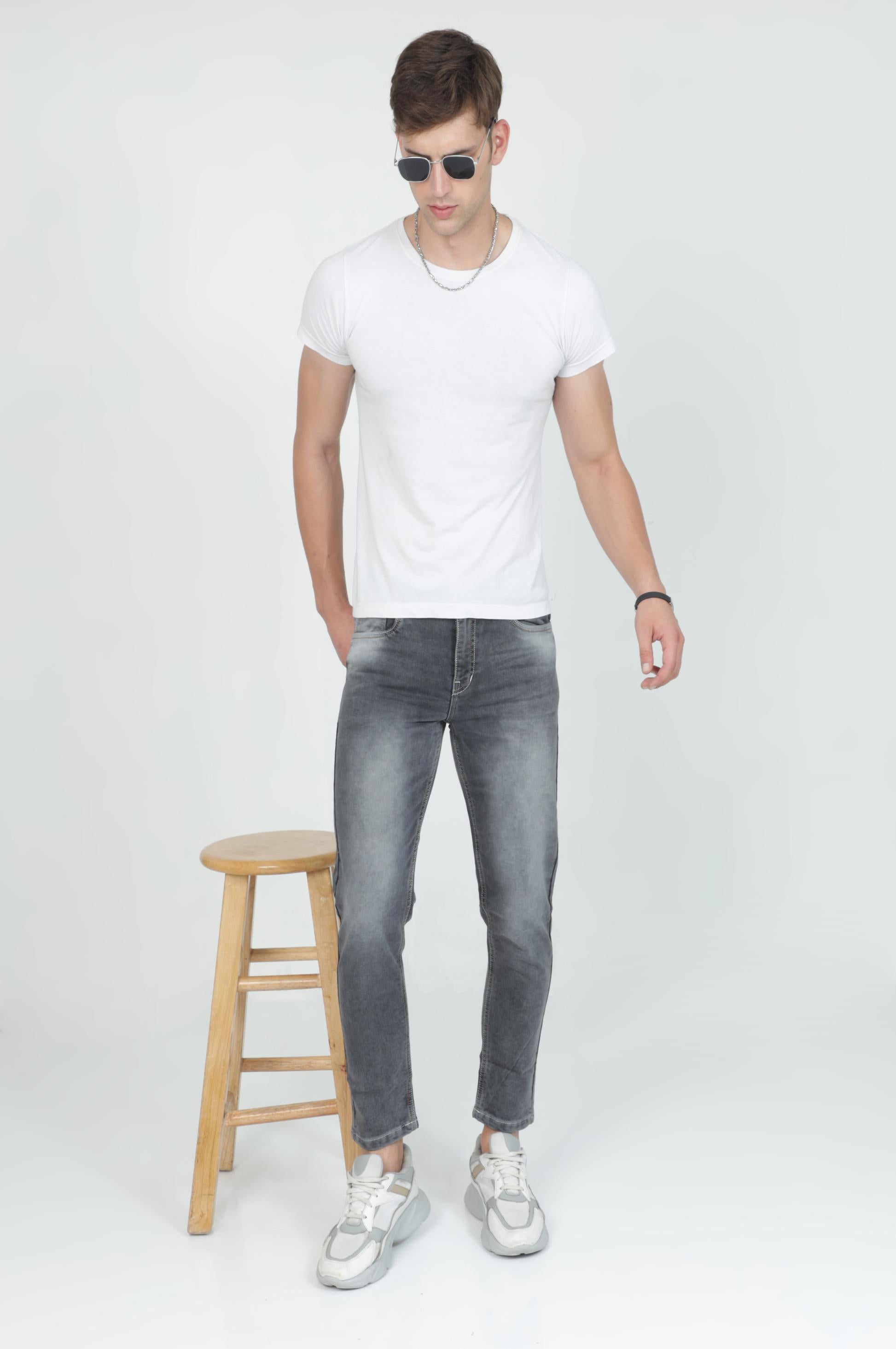 Shop Two Patch Pocket Light Grey Jeans Mens Online