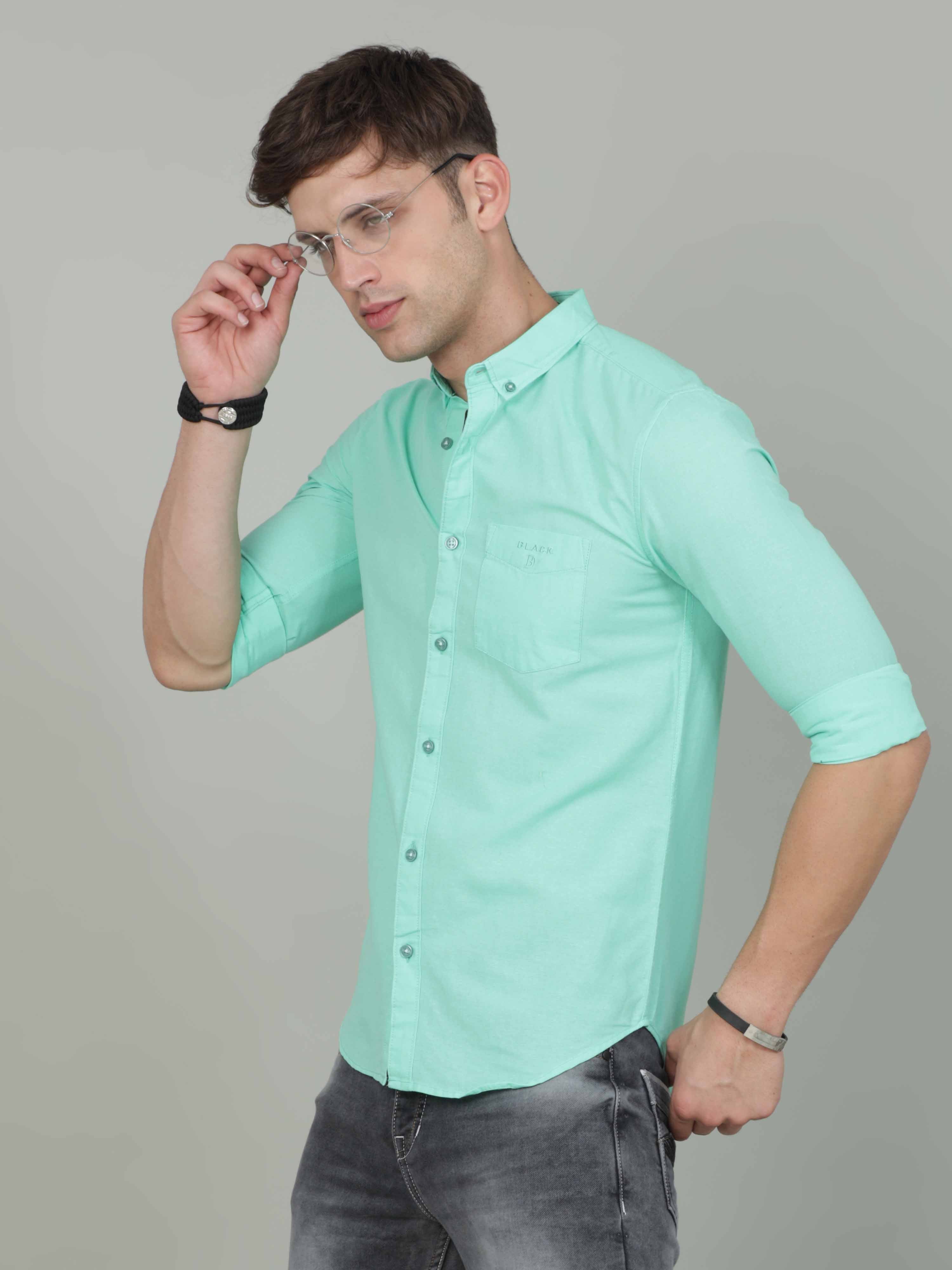 Buy Jute Sea Green Linen Shirt for Men Online in India