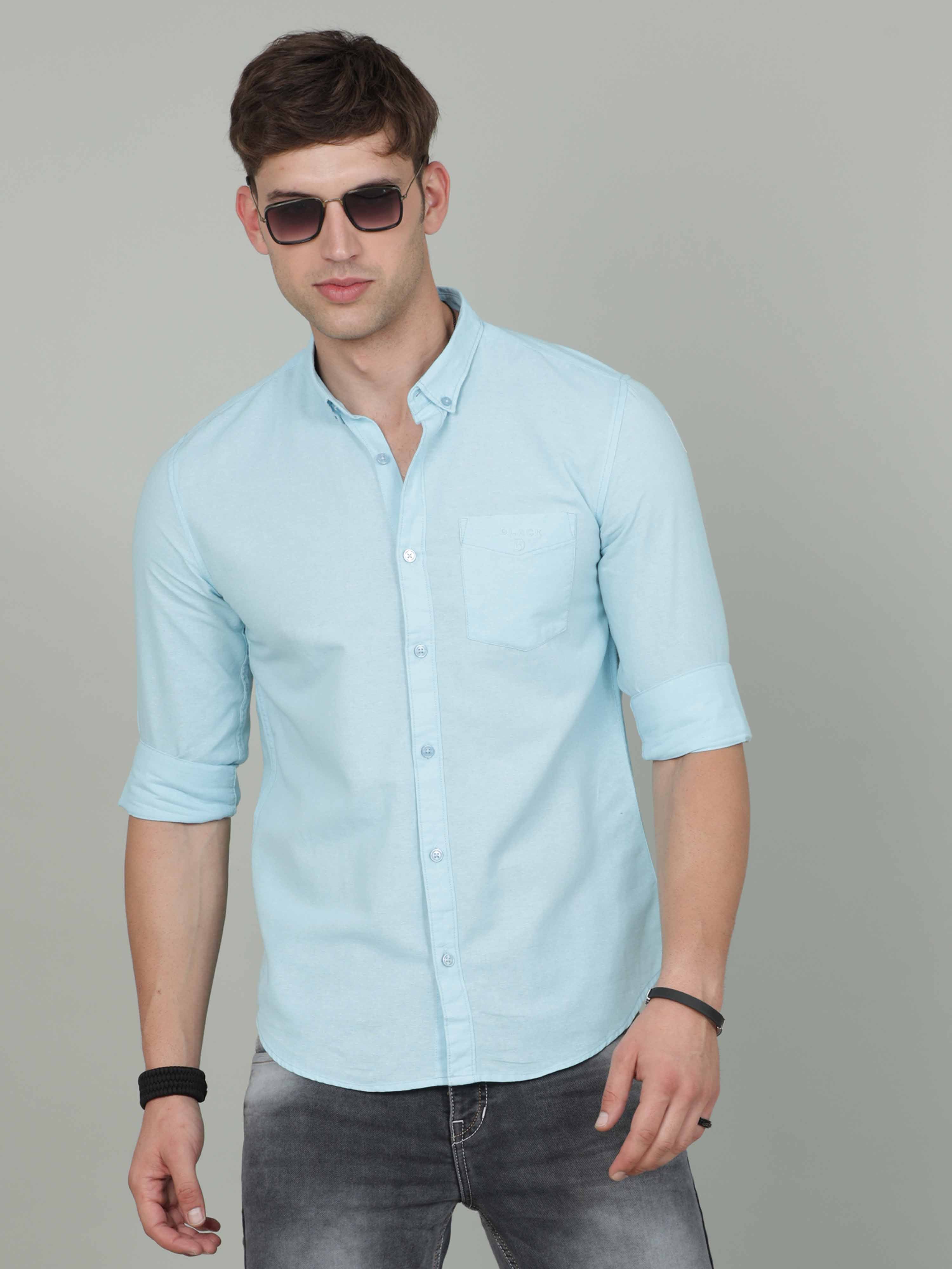 Shop Trendy Jute Linen Mens Turquoise Shirt Online